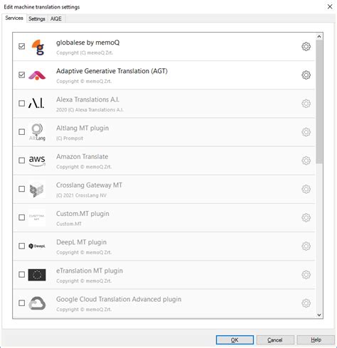 Edit Machine Translation Settings