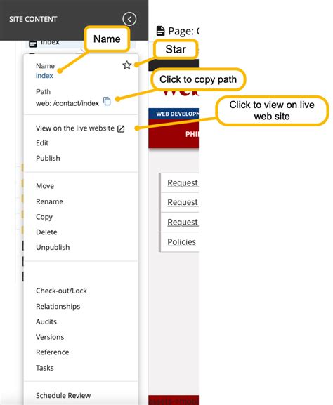 Context Menu Cascade CMS Web Development Strategy University Of Richmond