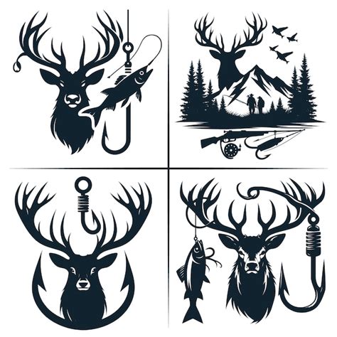 Vector De La Chasse Aux Cerfs Et Du Crochet De P Che Vecteur Premium