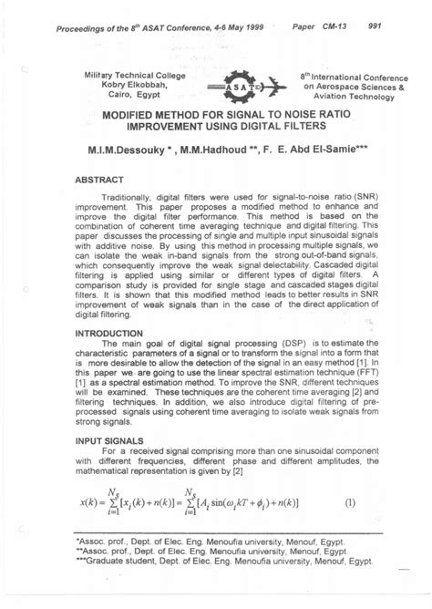 Pdf Modified Method For Signal To Noise Ratio Improvement Using