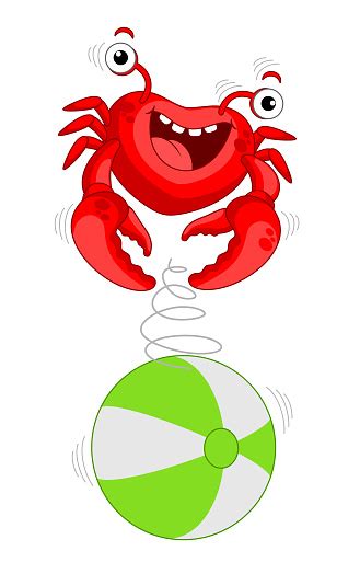 빨간 게 공에 뛰어 재미 있는 게 공을 재생 합니다 벡터 일러스트 레이 션흰색 바탕에 게 갈고리 발톱에 대한 스톡 벡터 아트 및 기타 이미지 Istock