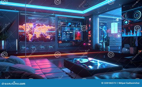 Ultra Sharp Image Of A Futuristic Smart Home Interface Holographic