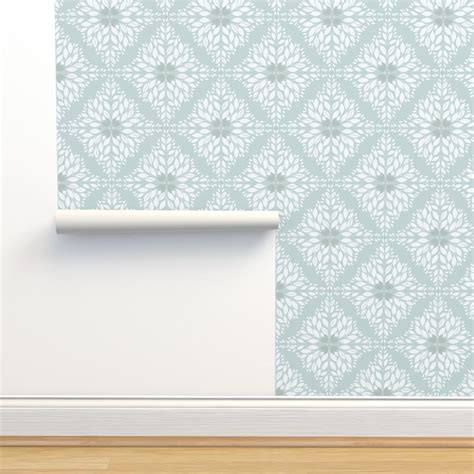 Neutral Leaf Trellis Diamond Muted Duck Wallpaper Spoonflower
