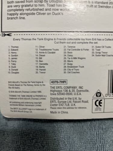 Ertl Thomas The Tank Engine And Friends Toad 4370 Rare 1995 Version