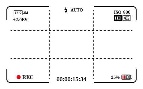 카메라 뷰파인더 프레임 비디오 또는 사진 초점 화면 녹화 또는 스냅샷 템플릿 디지털 디스플레이 Dslr 캠 사진 또는 비디오 촬영을 위한 캡처 인터페이스 플랫 벡터 일러스트
