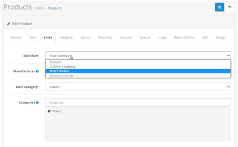 Size Chart Extension For Opencart