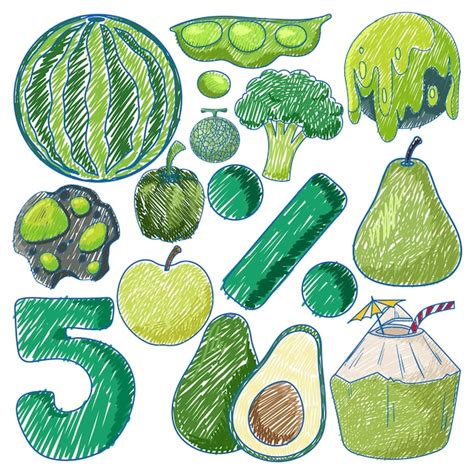 Premium Vector Green Objects In Pencil Colour Sketch Simple Style