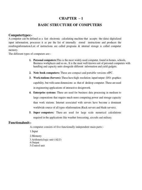 Chapter - 1 Basic Structure of Computers: Computertypes | PDF | Computer Data Storage | Central ...
