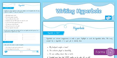 Level 3 Writing Hyperbole Worksheet Teacher Made
