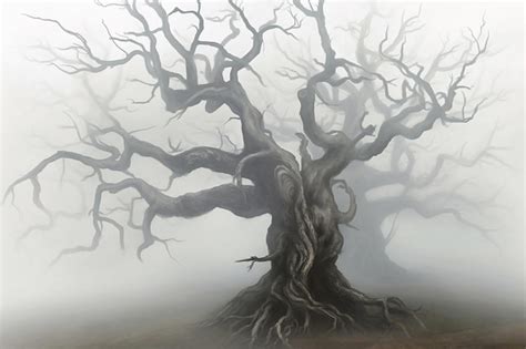 Bosque de árboles desnudos rodeado de niebla Foto Premium
