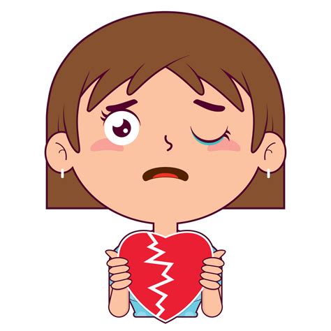 Girl Holding Broken Heart Face Cartoon Cute 38014290 Png