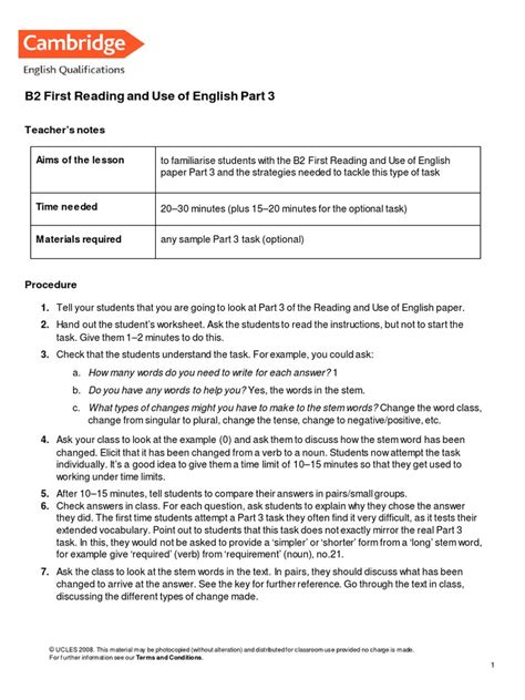 Cambridge English B2 First Reading Part 3 Pdf Verb English Language
