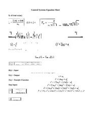 Control Systems Equation Sheet Control Systems Equation Sheet R S Input Y S Output T S