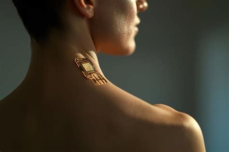 Premium Photo Woman With Futuristic Nanotech Chip Implant On Shoulder