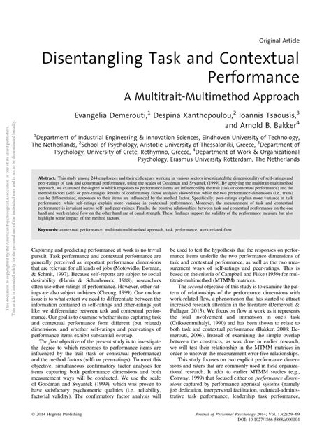 Pdf Disentangling Task And Contextual Performance A Multitrait Multimethod Approach
