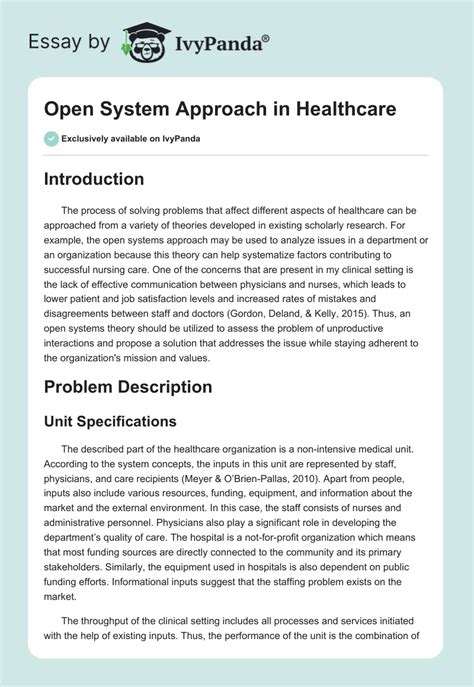 Open System Approach In Healthcare 1166 Words Research Paper Example