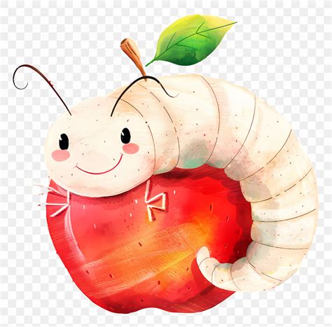 Apple With Worm Cute Cartoon Worm In A Red Apple Png 3132x3088px