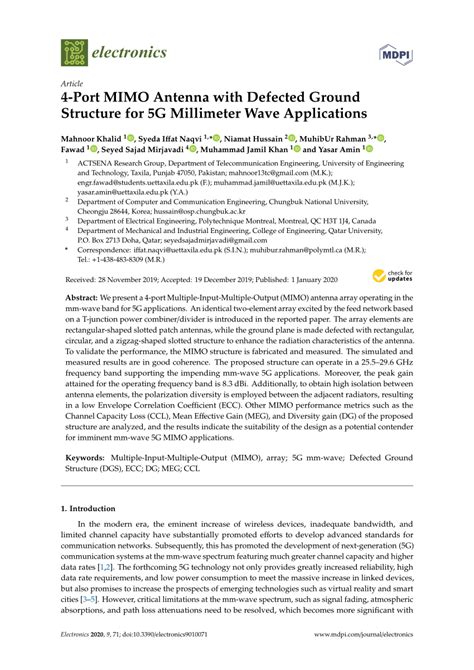 Pdf 4 Port Mimo Antenna With Defected Ground Structure For 5g Millimeter Wave Applications