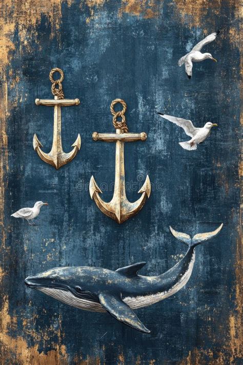 Maritime Decor Classic Nautical Design With Anchors Ropes And Sea