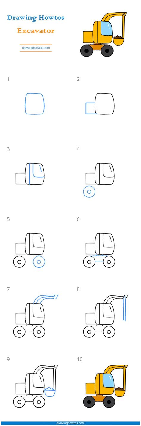 How To Draw An Excavator Step By Step Easy Drawing Guides Drawing