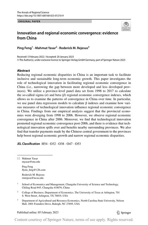 Innovation And Regional Economic Convergence Evidence From China
