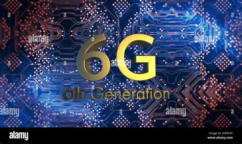 Digital Image Of 6g Text Banner Spinning Against Microprocessor