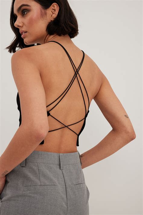 Spaghetti Strap Back Detail Top Black Na Kd