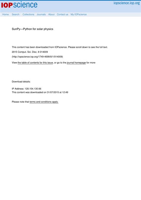 Pdf Sunpy—python For Solar Physics