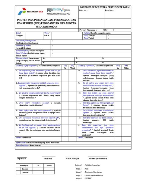 Form Confined Space Certificate Pdf