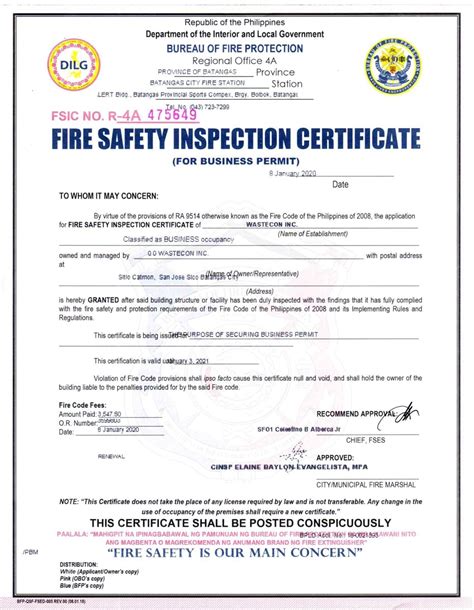 Fire Safety Inspection Certificate Paranaque At Joyce Haywood Blog