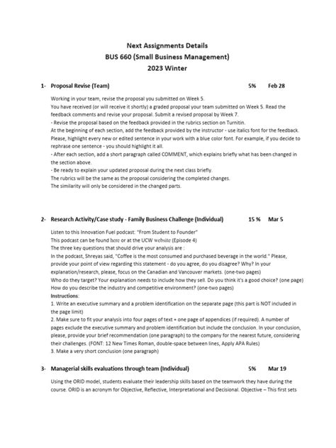 Bus 660 Pending Assignments For Winter Term Pdf Human Communication Cognition