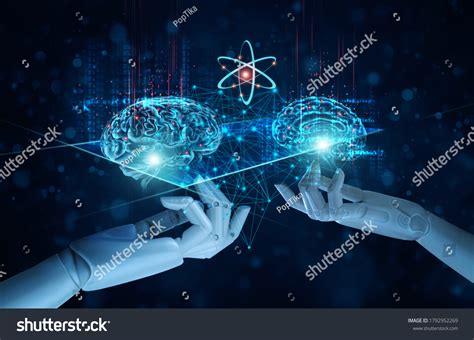 Hands Artificial Intelligence Ai Touching Brains Stock Photo 1792952269