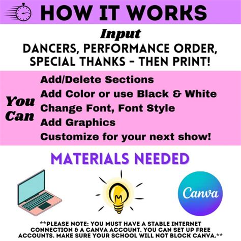 Dance Program Canva Editable Template Dance Playbill Dance Step Drill Cheer