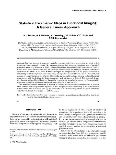 Pdf Statistical Parametric Maps In Functional Imaging A Karl