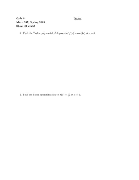 Find Taylor Polynomial Of Degree Quiz 8 Calculus Ii Math 247