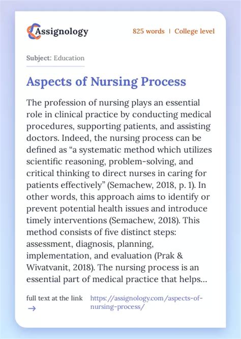 Aspects Of Nursing Process Healthcare Essay Example