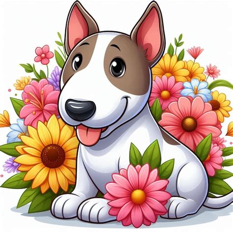 불 테리어 개 터 만화 일러스트레이션 프리미엄 벡터