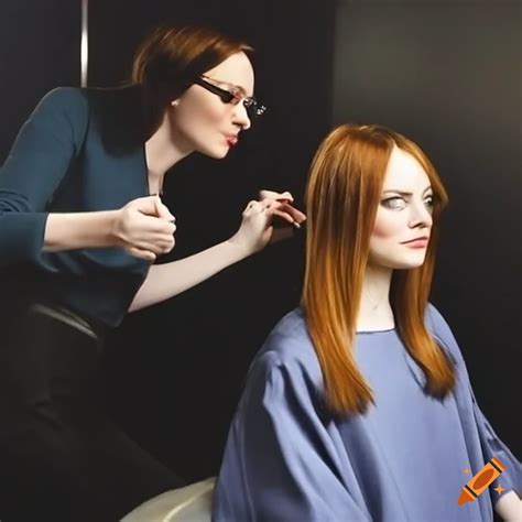 Emma Stone Getting Her Hair Cut Backstage At A Fashion Show On Craiyon