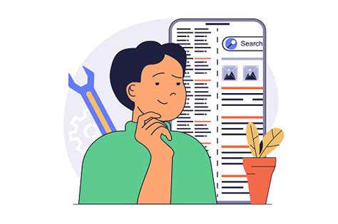 웹을 위한 평면 디자인에 만화 사람들과 함께하는 Seo 최적화 개념 남자 검색 결과의 데이터 분석 키워드 작업 휴대 전화 응용 프로그램에서 설정 수행 벡터 그림 가상현실에