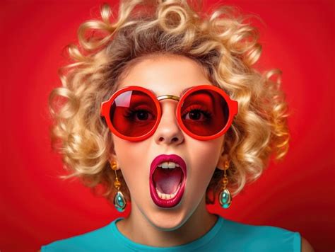 Surprised Woman Wear Sunglasses Bright Background Premium Ai