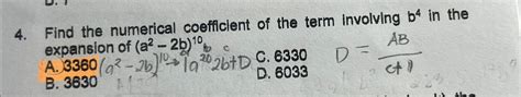 Solved Find The Numerical Coefficient Of The Term Involving