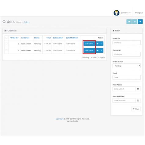 OpenCart Product Serial Number Key Assign Order Fulfillment