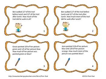 Adding And Subtracting Like Fractions Task Cards By Plaid Dad TpT