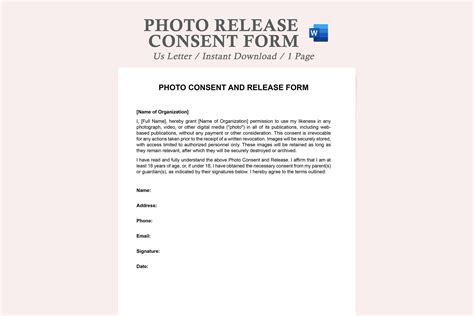 Photo Release Consent Form Photo Consent Template Photo Consent Form Template Photo Waiver