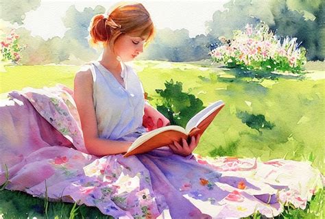 Premium Photo Cute Girl Reading Book On Sunny Lawn