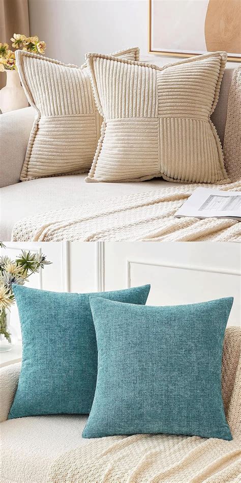Miulee Corduroy Pillow Covers With Splicing Set Of 4 Super