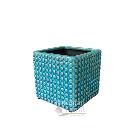 Ceramic Bumpy Med Cube Small Aqua Blue Gloss Potomac Floral