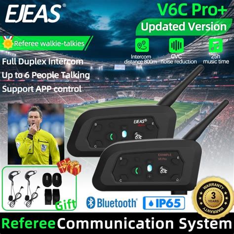 ejeas v6c pro professional football referees bluetooth intercom headset full duplex bt