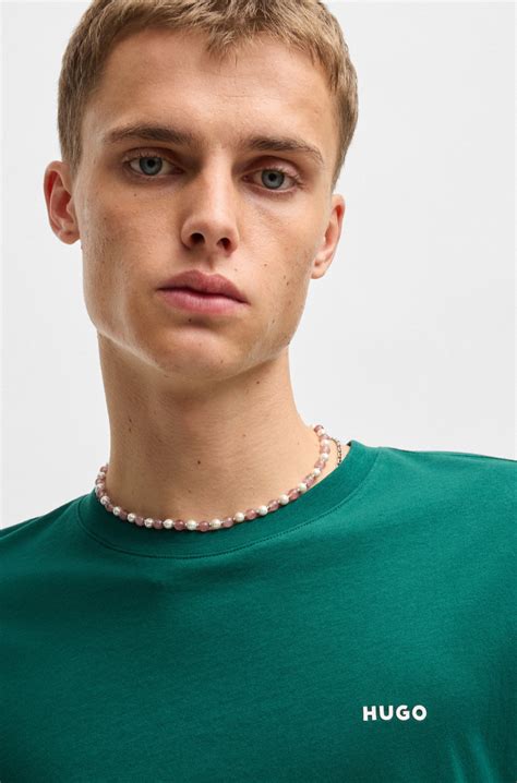 Hugo Cotton Jersey T Shirt With Logo Print Dark Green