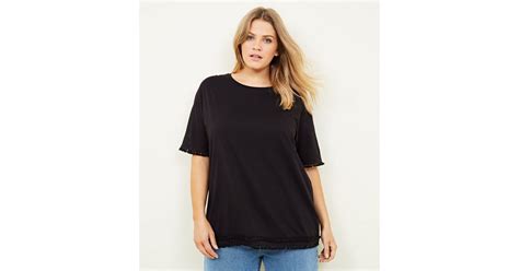 Curves Black Tassel Trim Boxy T Shirt New Look